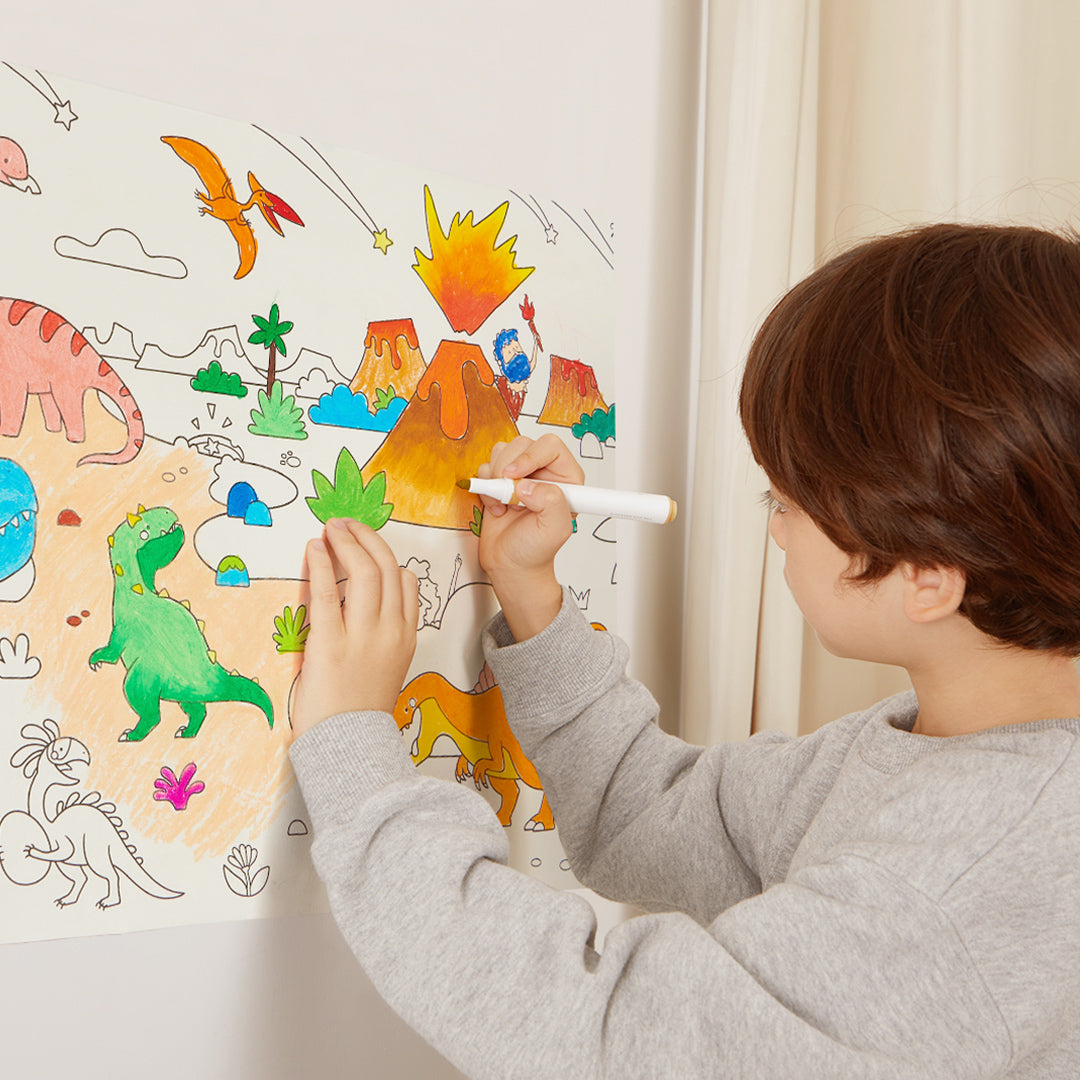 Dinosaur Themed Adhesive Coloring Scroll: Creative Drawing Fun – mideerart