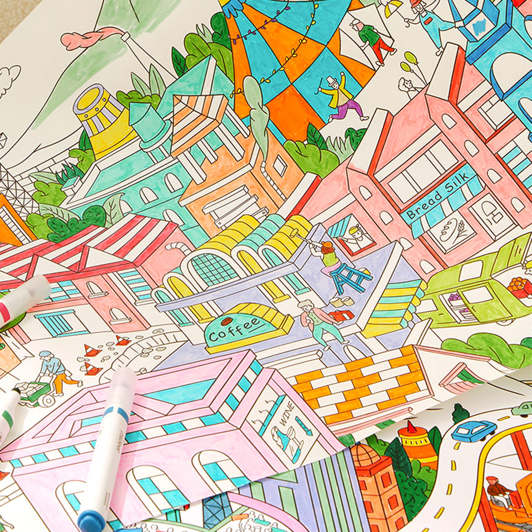 Giant City Themed Coloring Scroll: Fun & Knowledge – mideerart